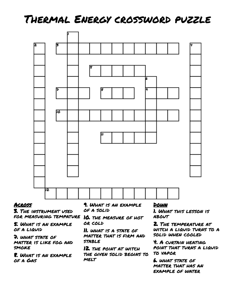 Thermal Energy crossword puzzle - WordMint