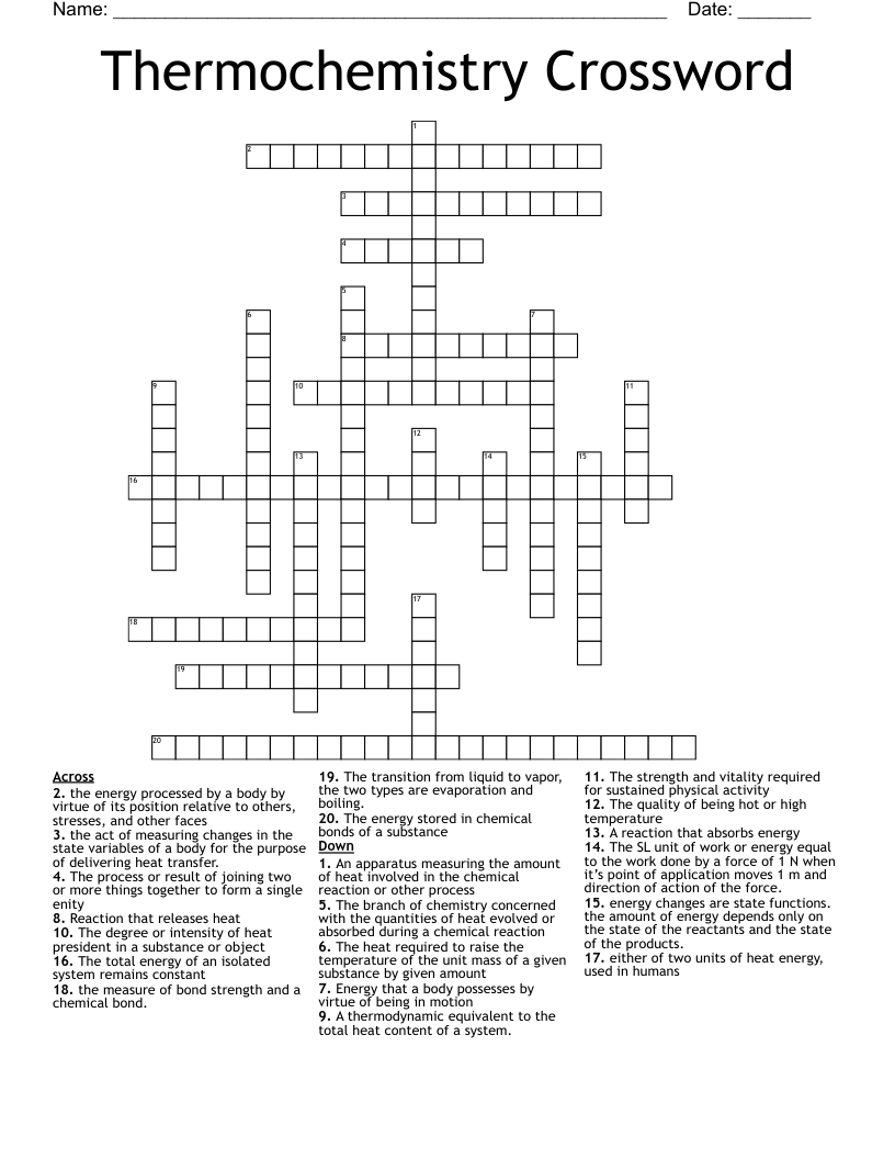 Thermochemistry Crossword - WordMint