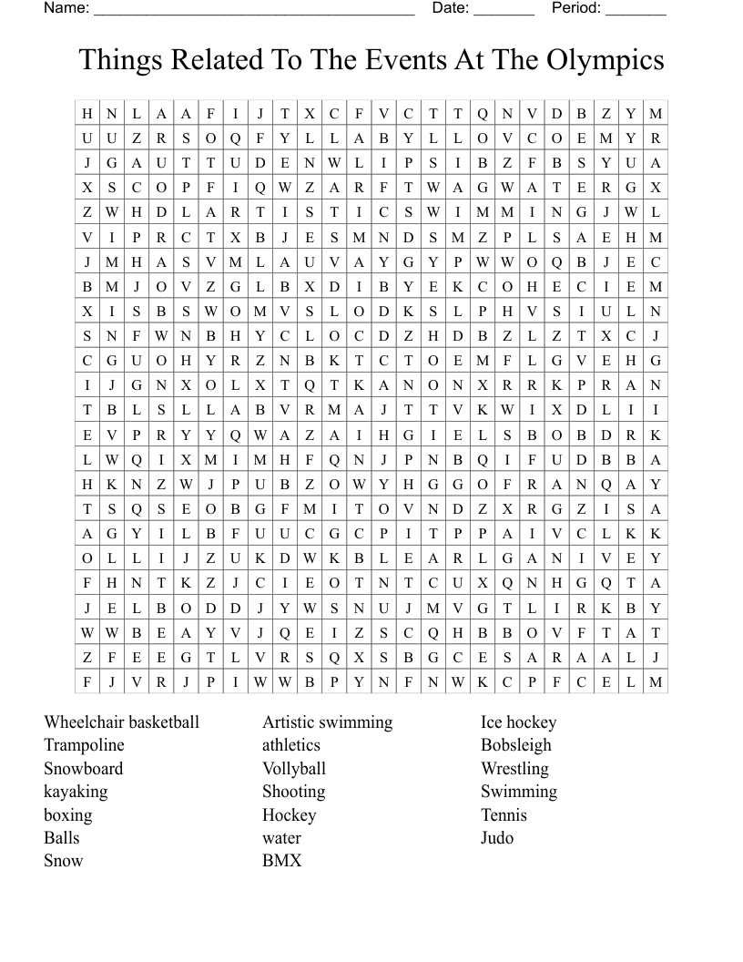 Things Related To The Events At The Olympics Word Search - WordMint