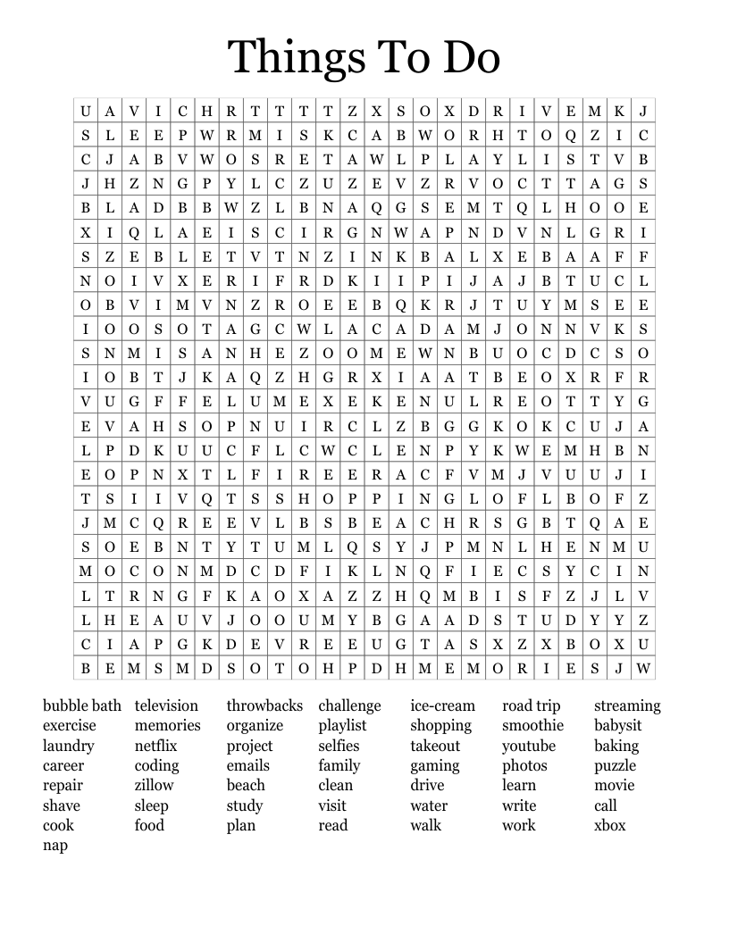 Things To Do Word Search WordMint