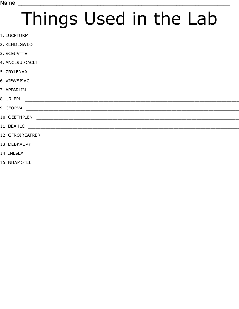 Things Used in the Lab Word Scramble - WordMint