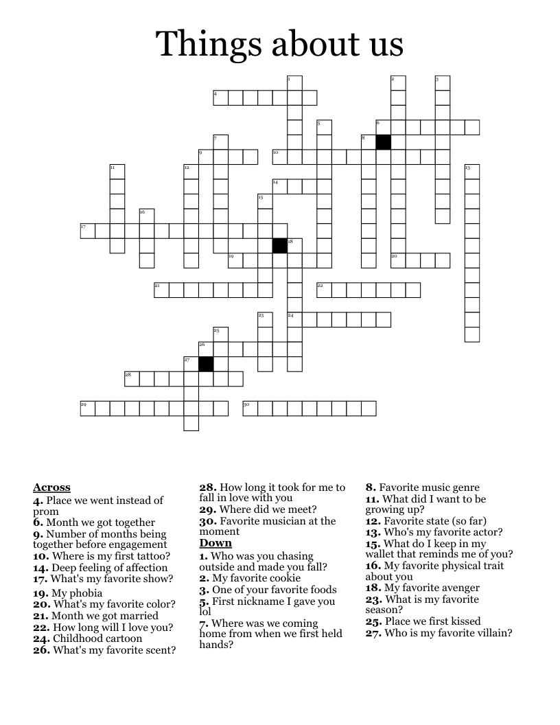Things about us Crossword - WordMint