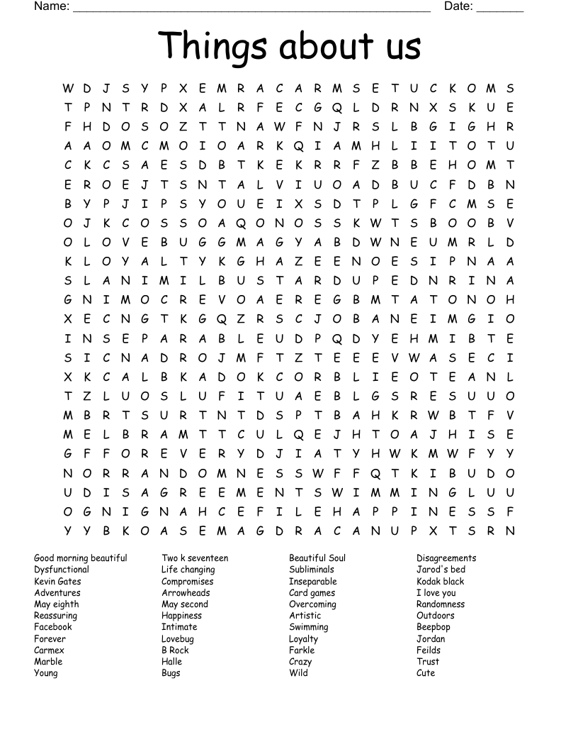 Things about us Word Search - WordMint