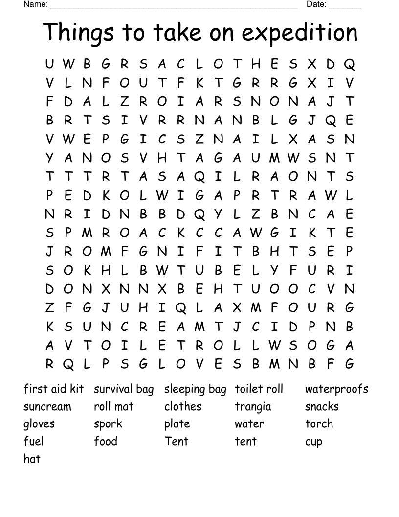 Things To Take On Expedition Word Search WordMint