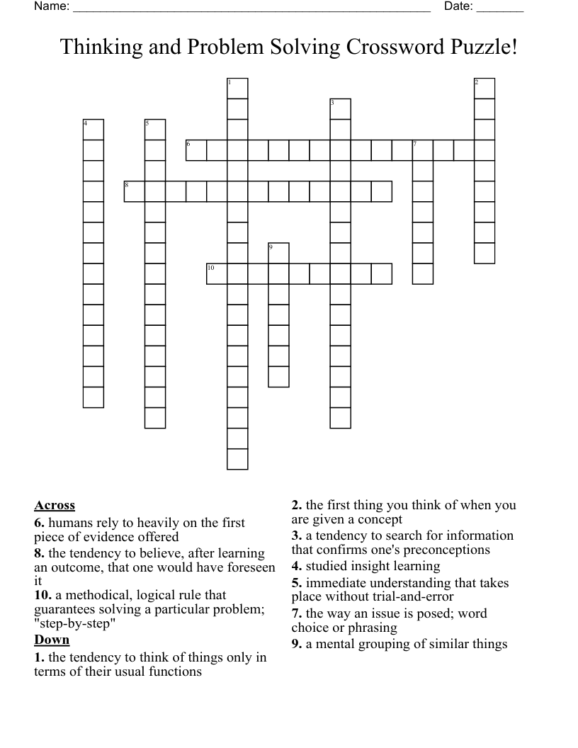 Thinking And Problem Solving Crossword WordMint