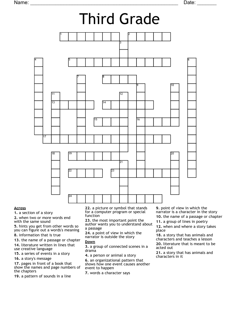 Third Grade Crossword - WordMint