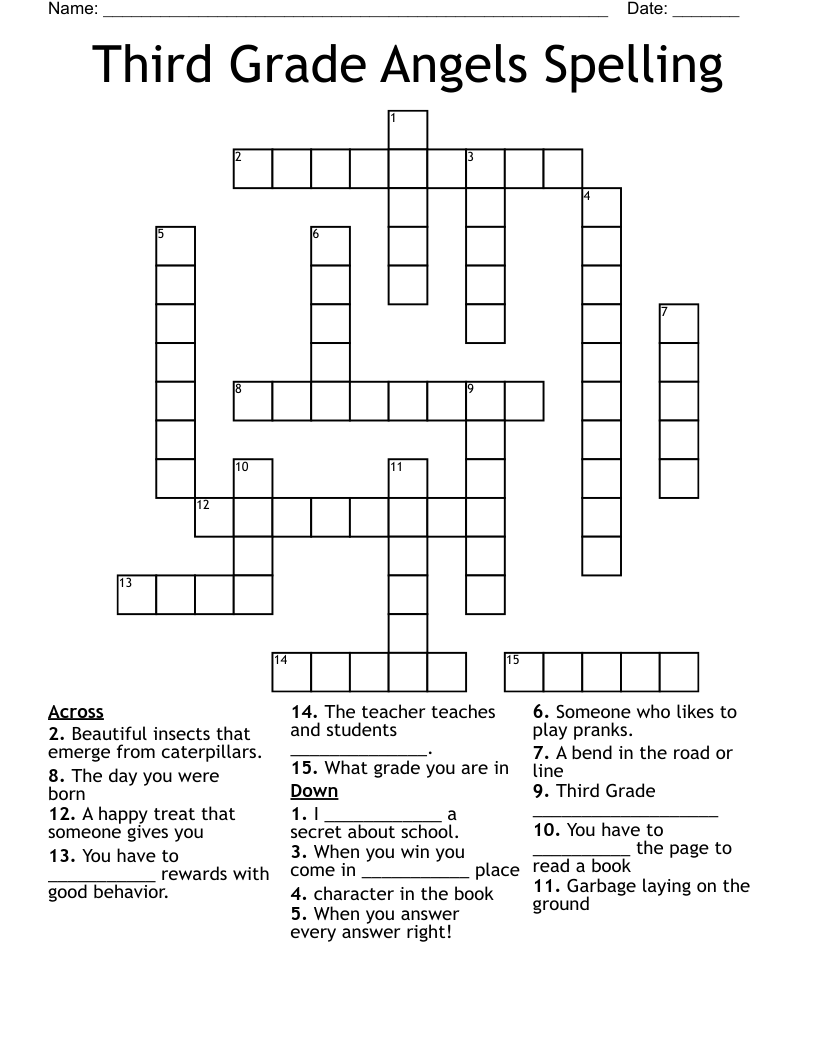 Third Grade Angels Spelling Crossword WordMint