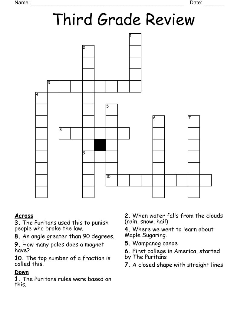 Third Grade Review Crossword - WordMint