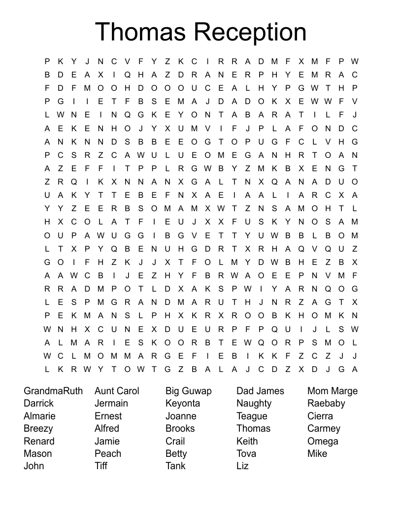 Thomas Reception Word Search - WordMint
