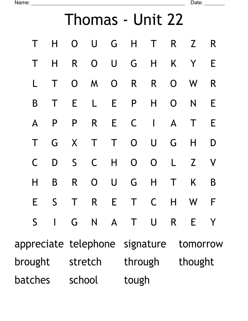 Thomas - Unit 22 Word Search - WordMint