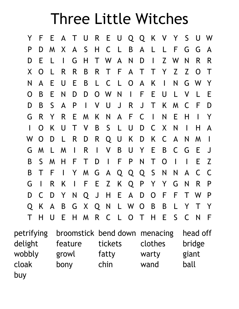 Three Little Witches Word Search - WordMint