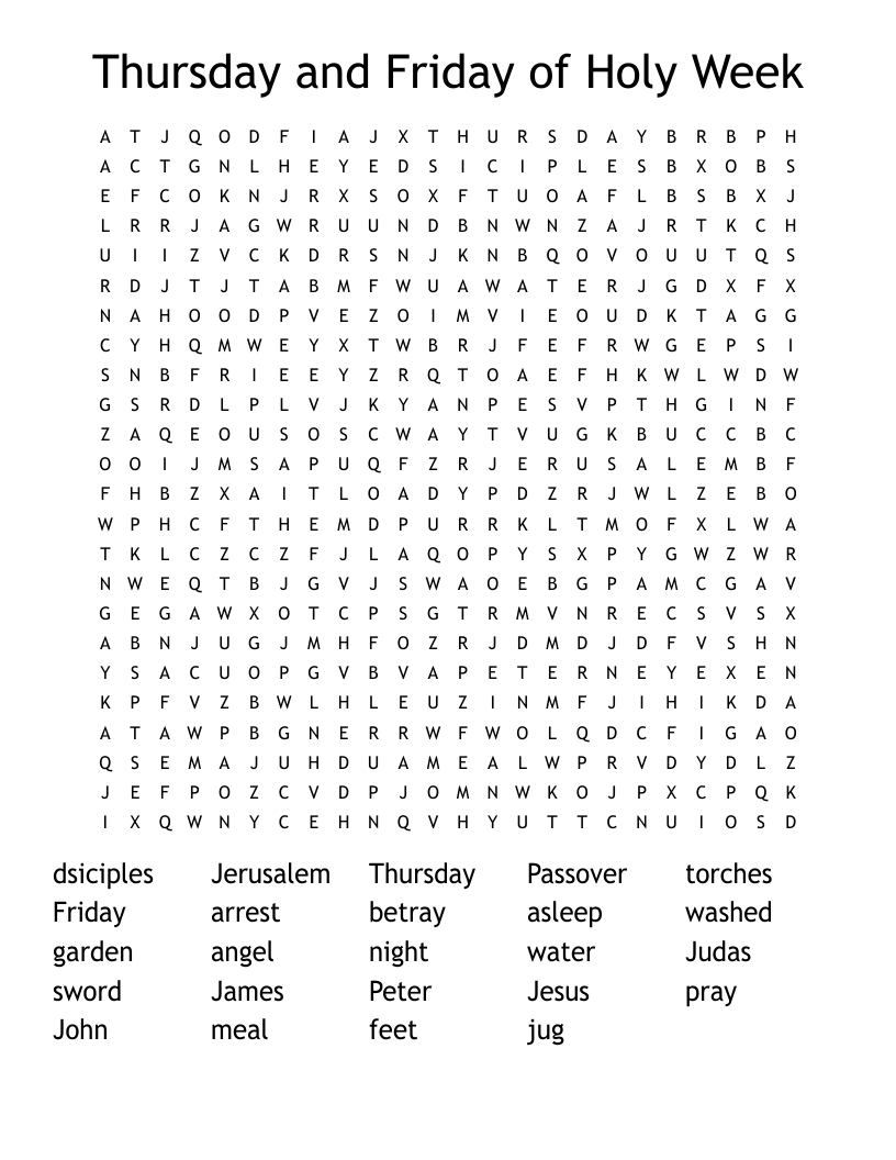 Thursday and Friday of Holy Week Word Search - WordMint