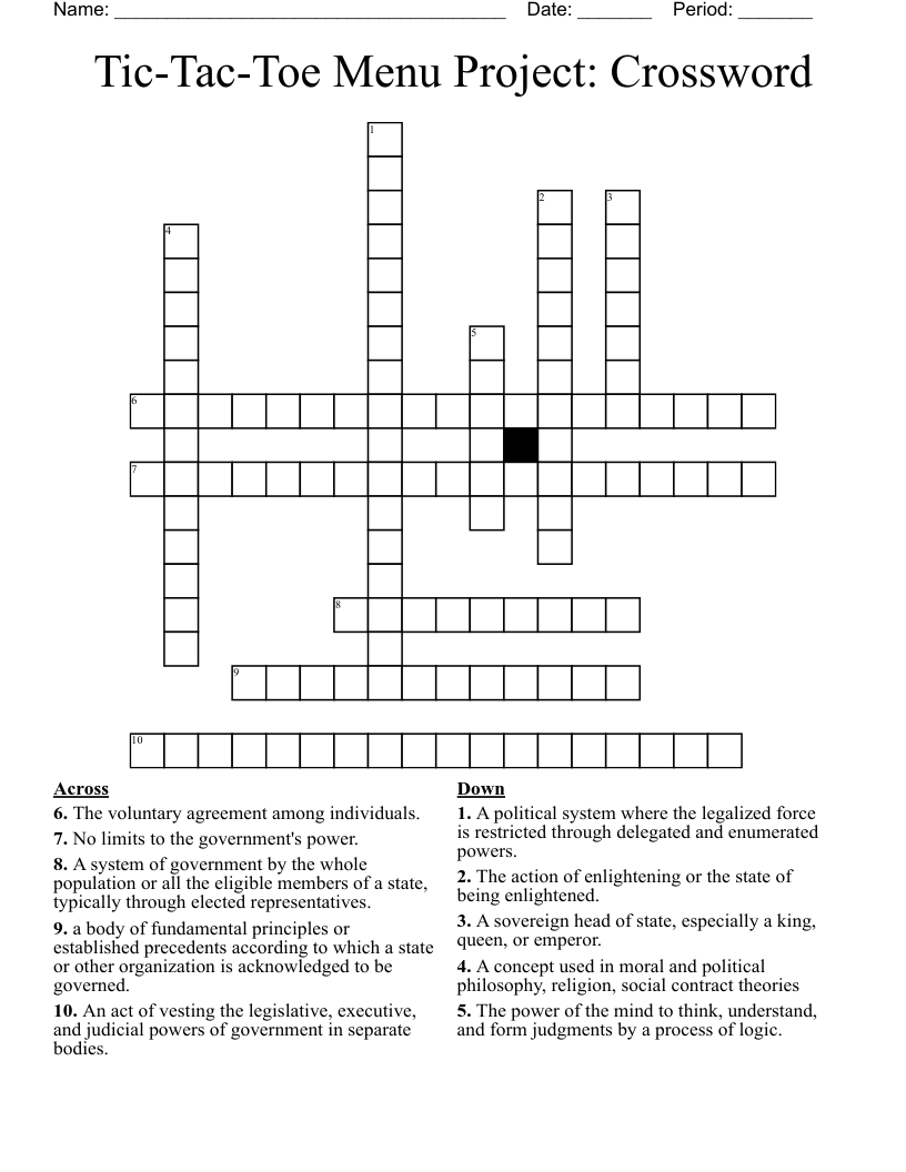 Tic-Tac-Toe Menu Project: Crossword - WordMint