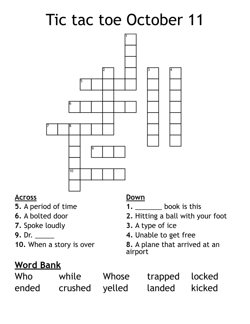 Tic tac toe October 11 Crossword - WordMint