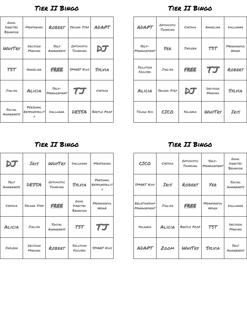 Tier II Bingo - WordMint
