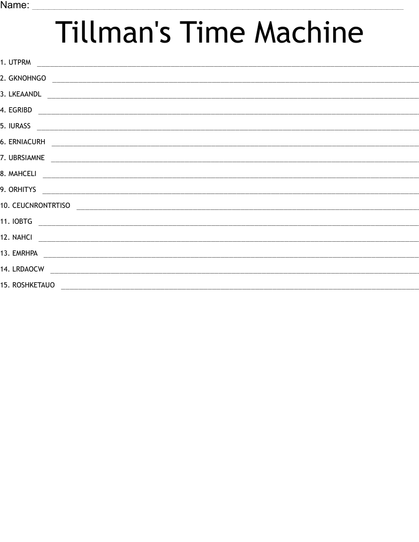 Tillman's Time Machine Word Scramble - WordMint