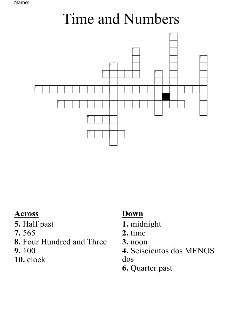 Time and Numbers Crossword - WordMint