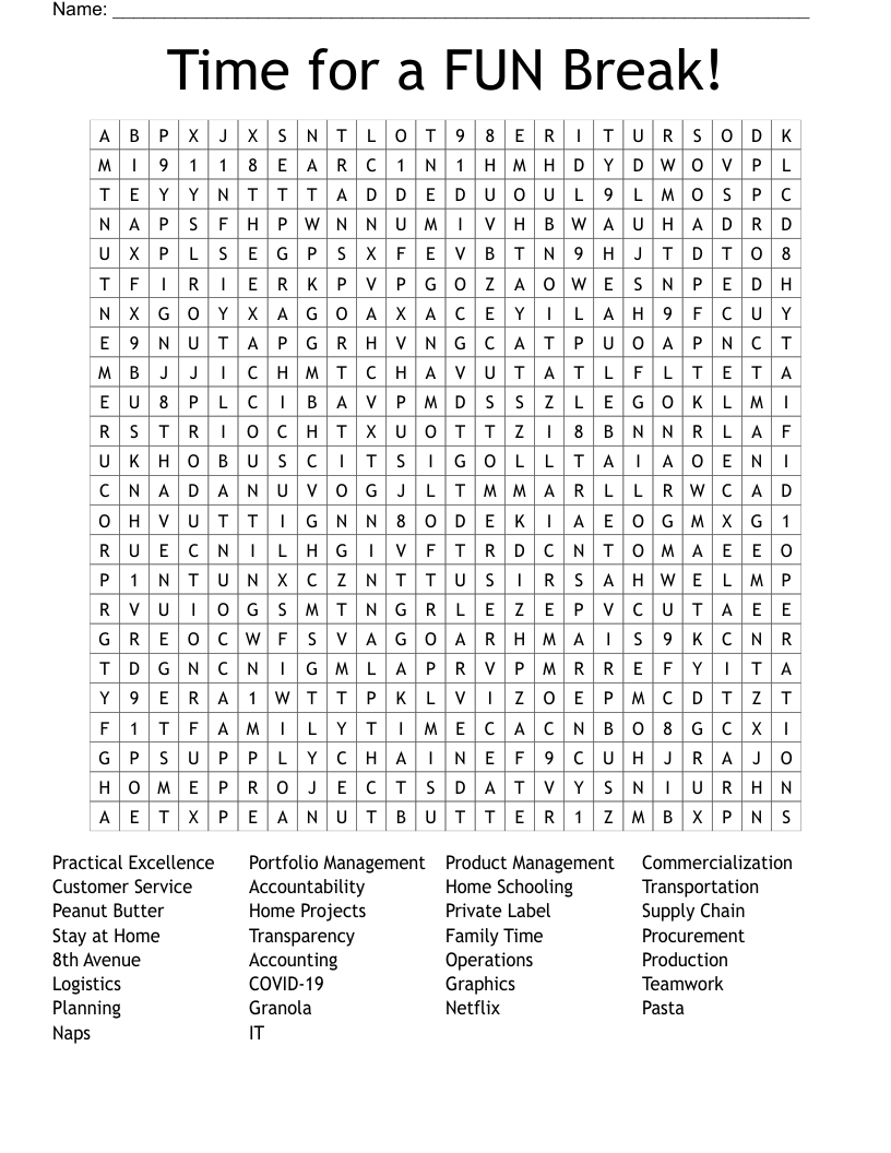 Time for a FUN Break! Word Search - WordMint