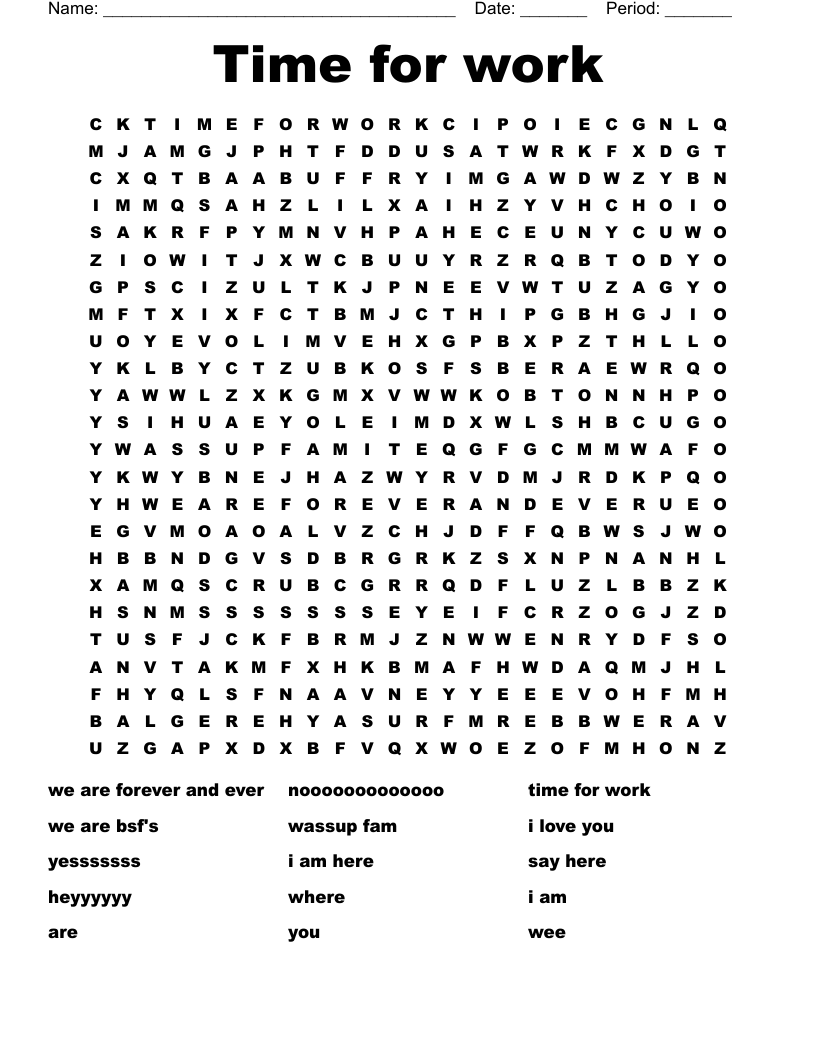 Time for work Word Search - WordMint