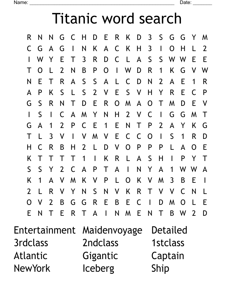 Titanic word search - WordMint