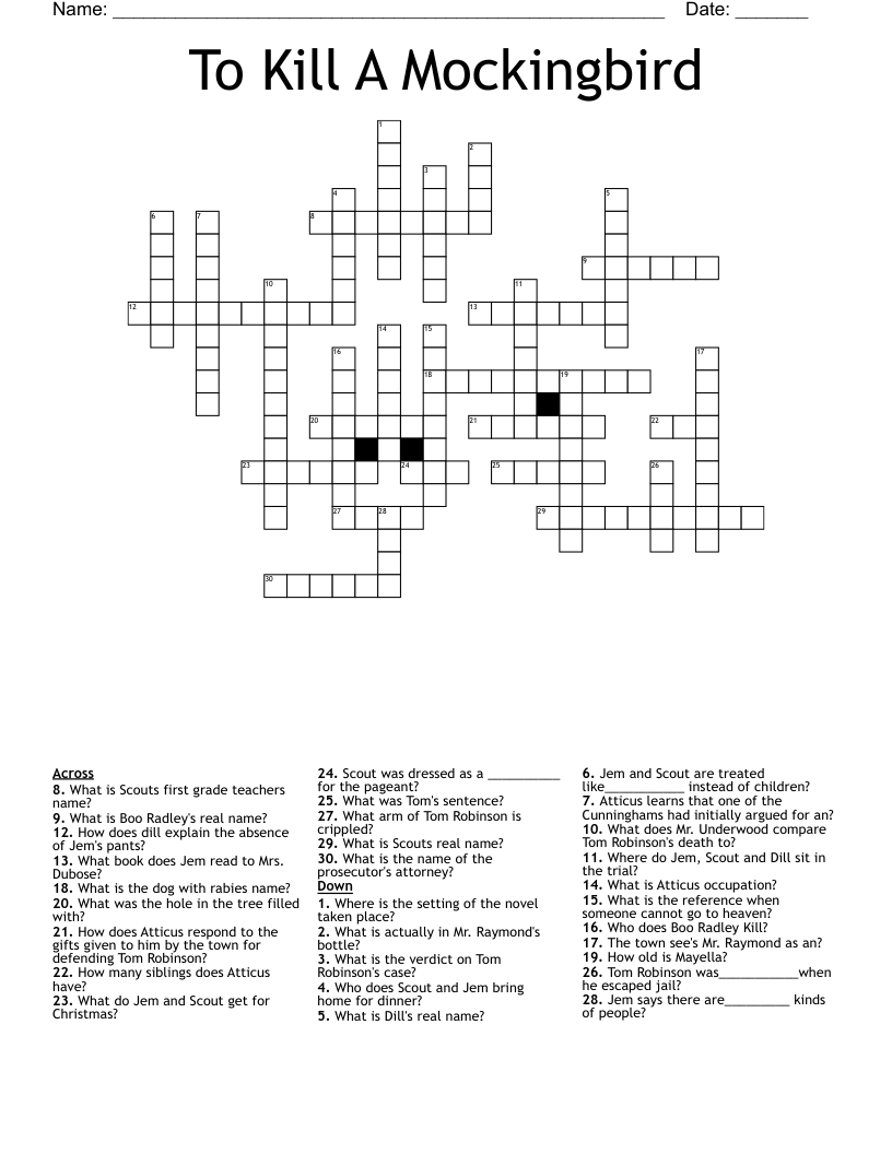 To Kill A Mockingbird Crossword WordMint