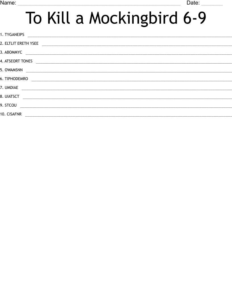 To Kill a Mockingbird 6-9 Word Scramble - WordMint
