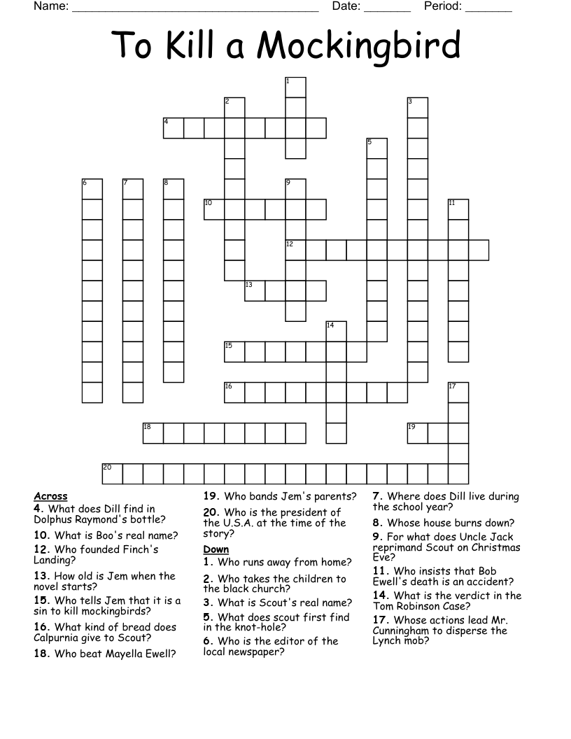 To Kill A Mockingbird Crossword WordMint