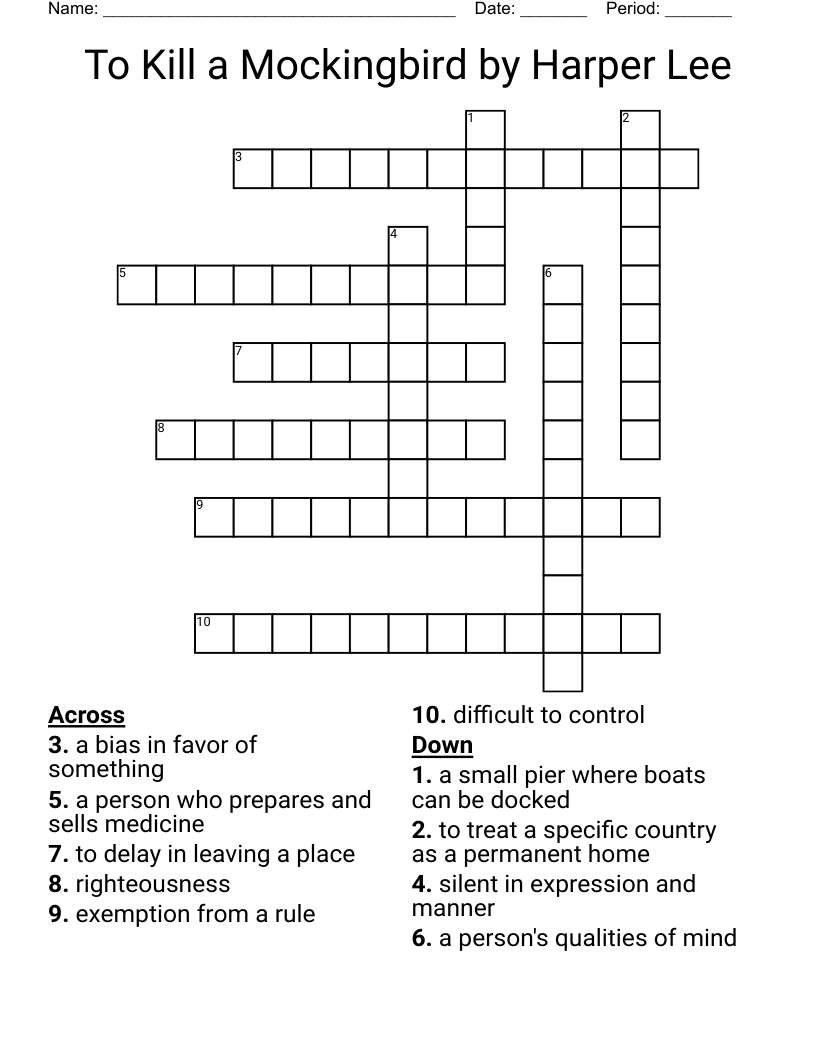 To Kill a Mockingbird by Harper Lee Crossword - WordMint