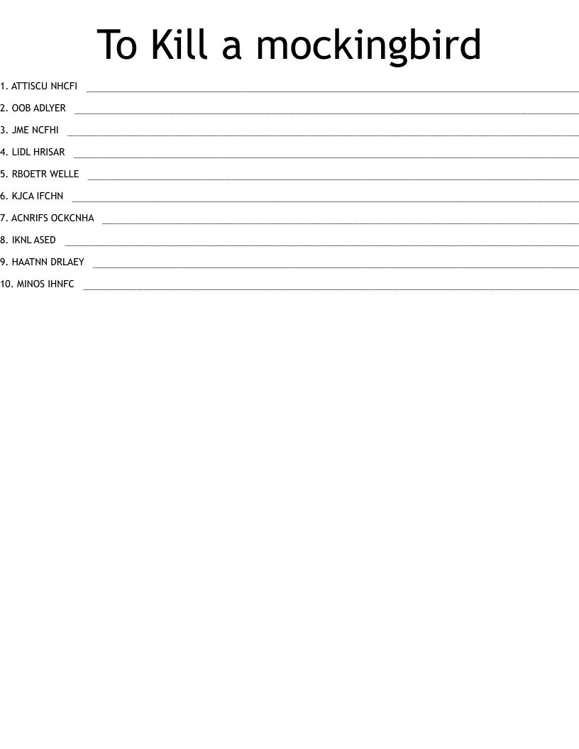 To Kill a mockingbird Word Scramble - WordMint