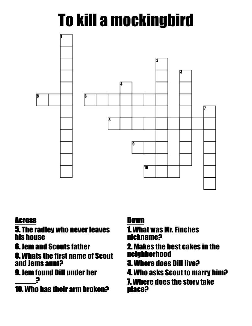 To Kill Mockingbird Chapter 13 Crossword WordMint