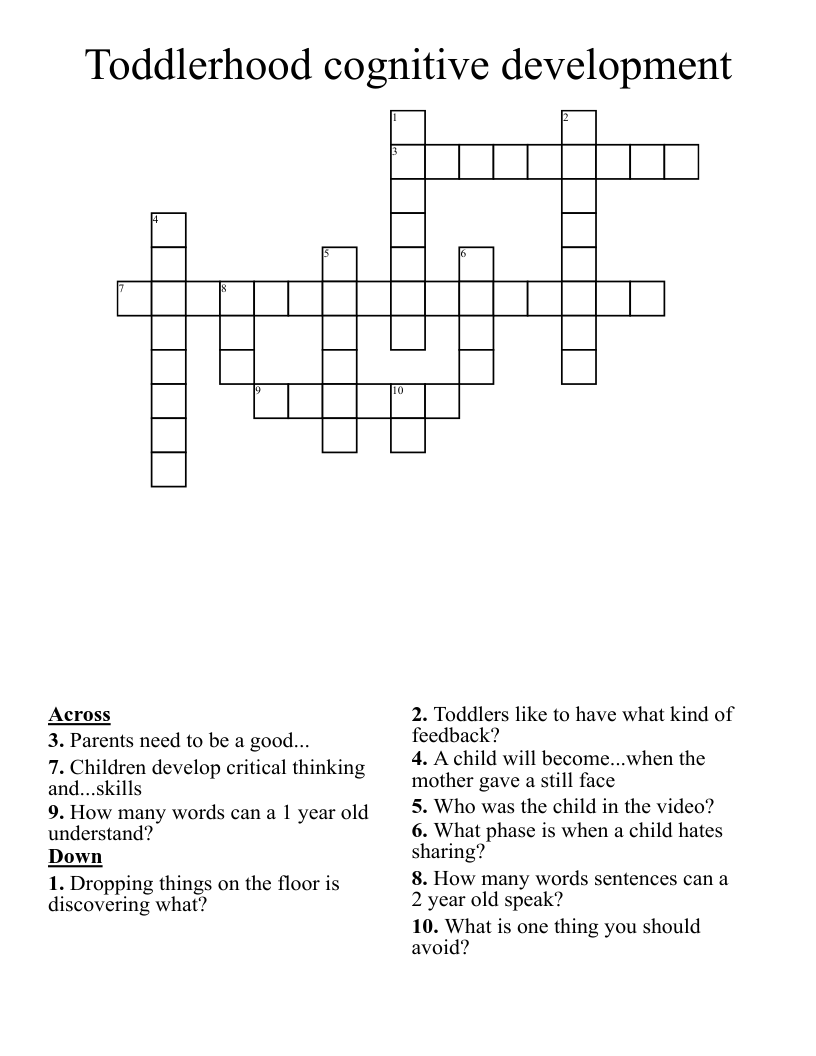 Toddlerhood cognitive development Crossword - WordMint