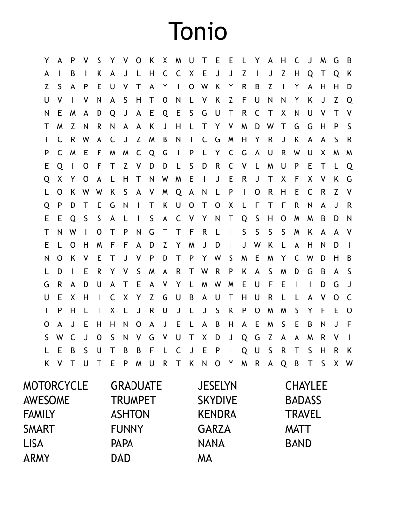 Tonio Word Search - WordMint