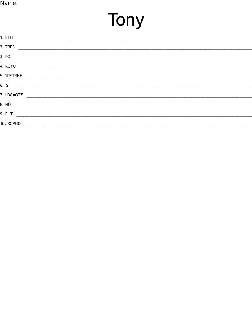 Tony Word Scramble - WordMint
