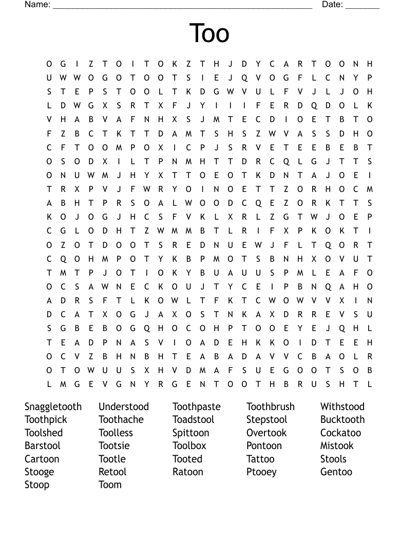 Too Word Search - WordMint