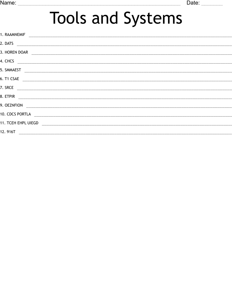 Tools and Systems Word Scramble - WordMint