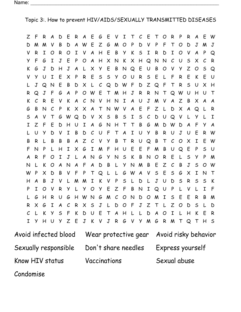 Topic 3:. How to prevent HIV/AIDS/SEXUALLY TRANSMITTED DISEASES Word ...