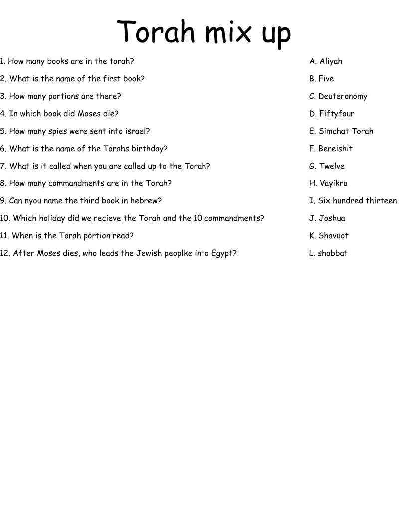 Torah mix up Worksheet - WordMint