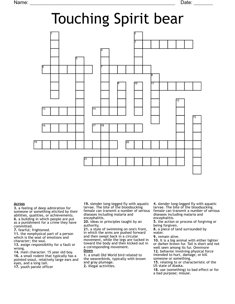 Touching Spirit bear Crossword - WordMint