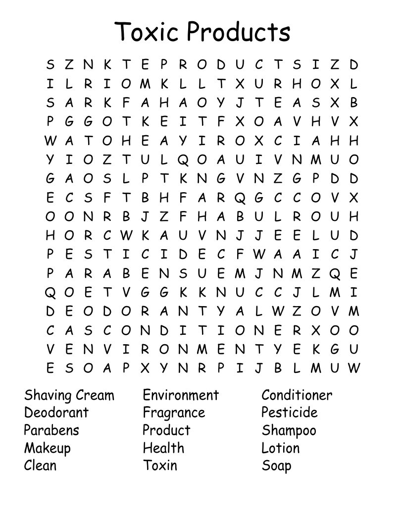 Toxic Products Word Search - WordMint