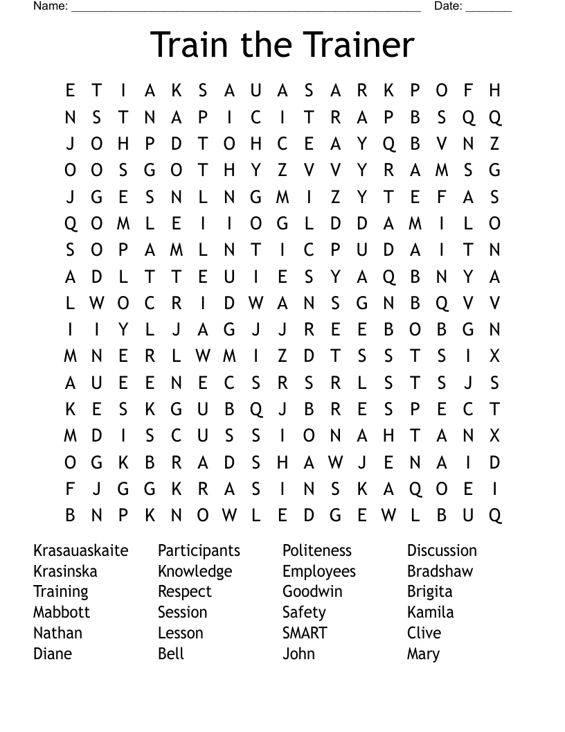 Train the Trainer Word Search - WordMint
