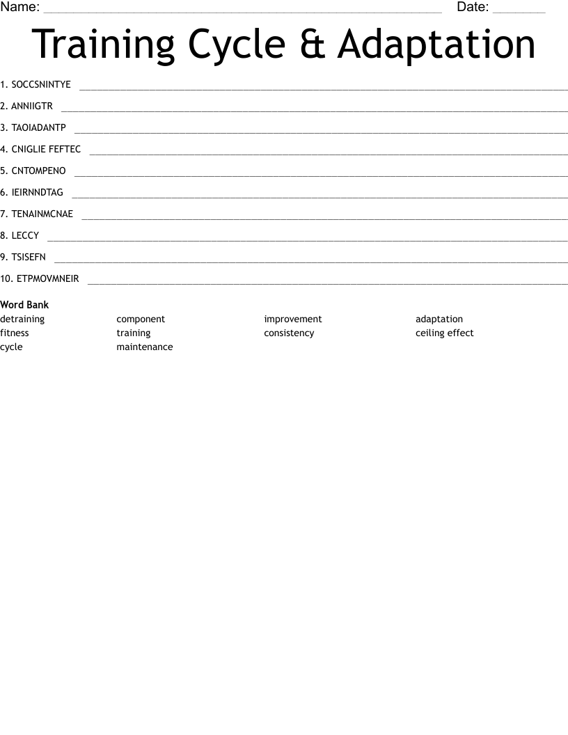 Training Cycle & Adaptation Word Scramble - WordMint