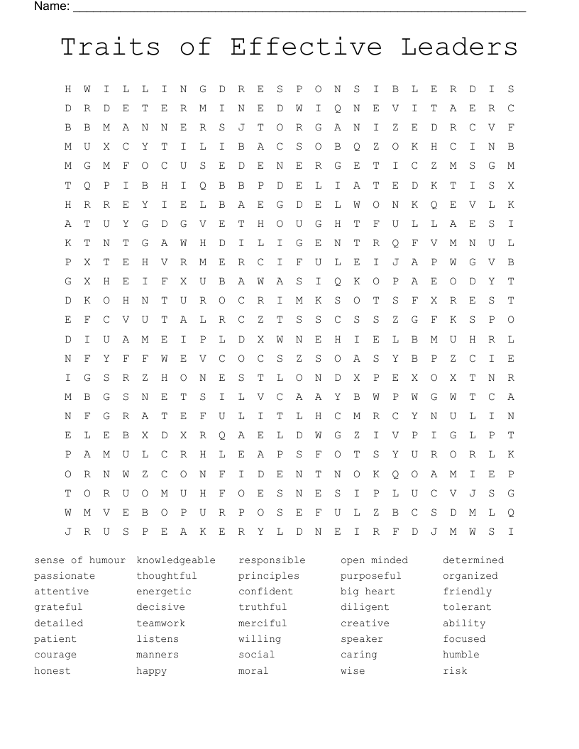 Positive Character Traits Word Search WordMint