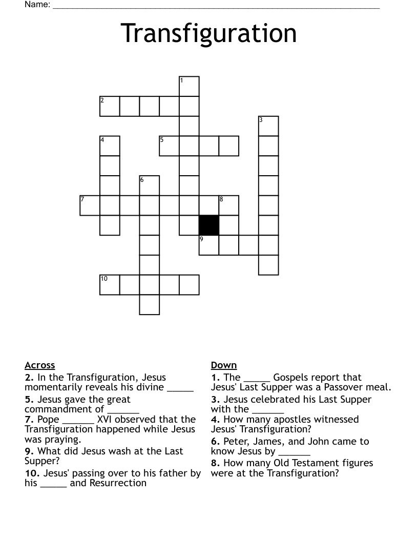 Transfiguration Crossword - WordMint
