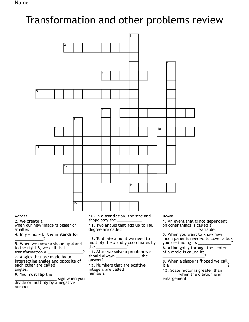 Transformation and other problems review Crossword - WordMint