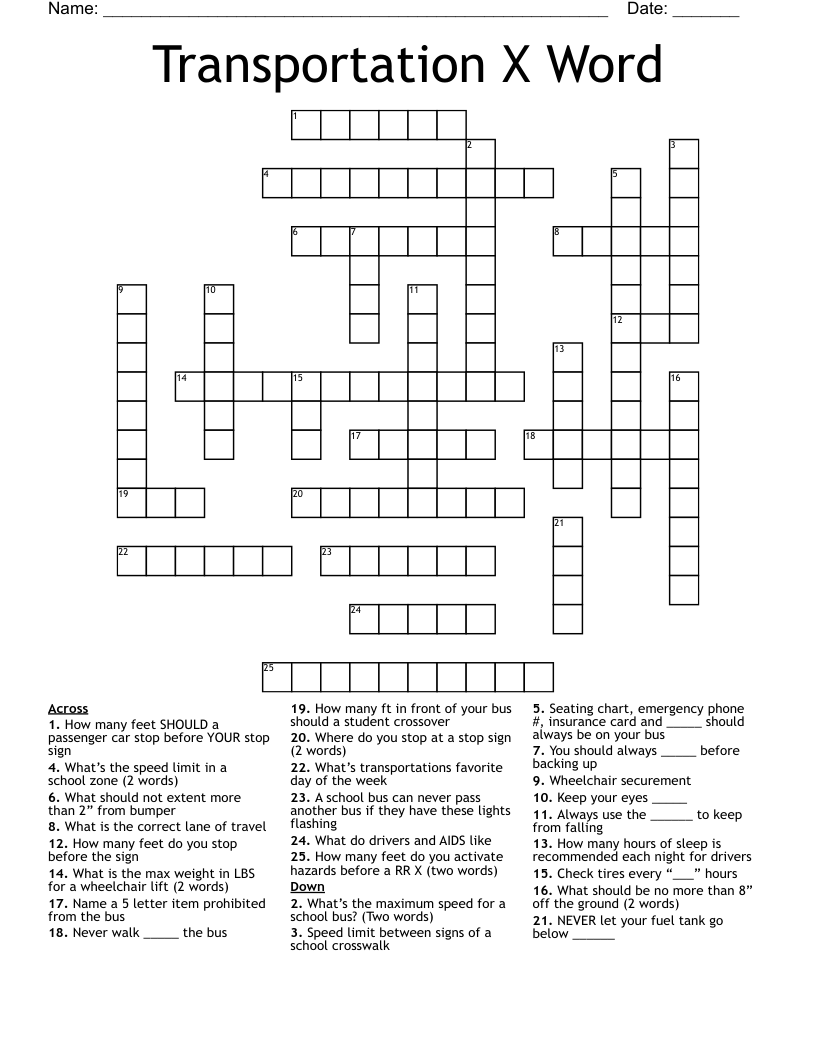 Transportation X Word Crossword WordMint