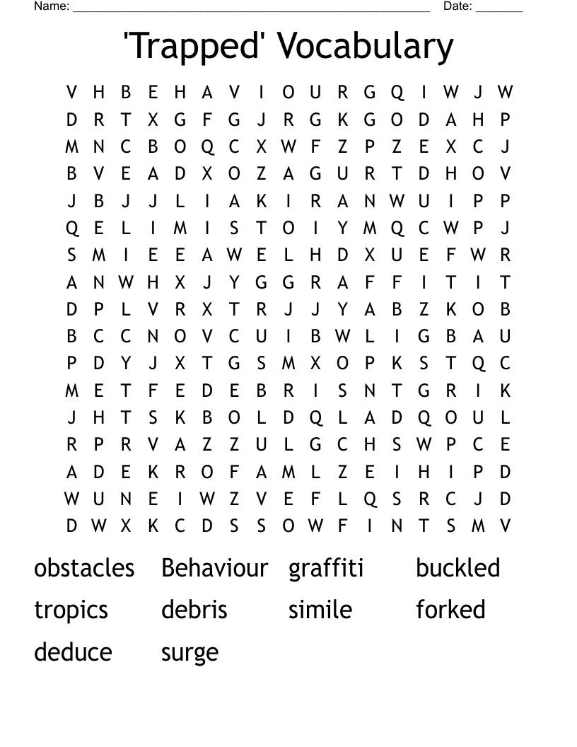 'Trapped' Vocabulary Word Search - WordMint