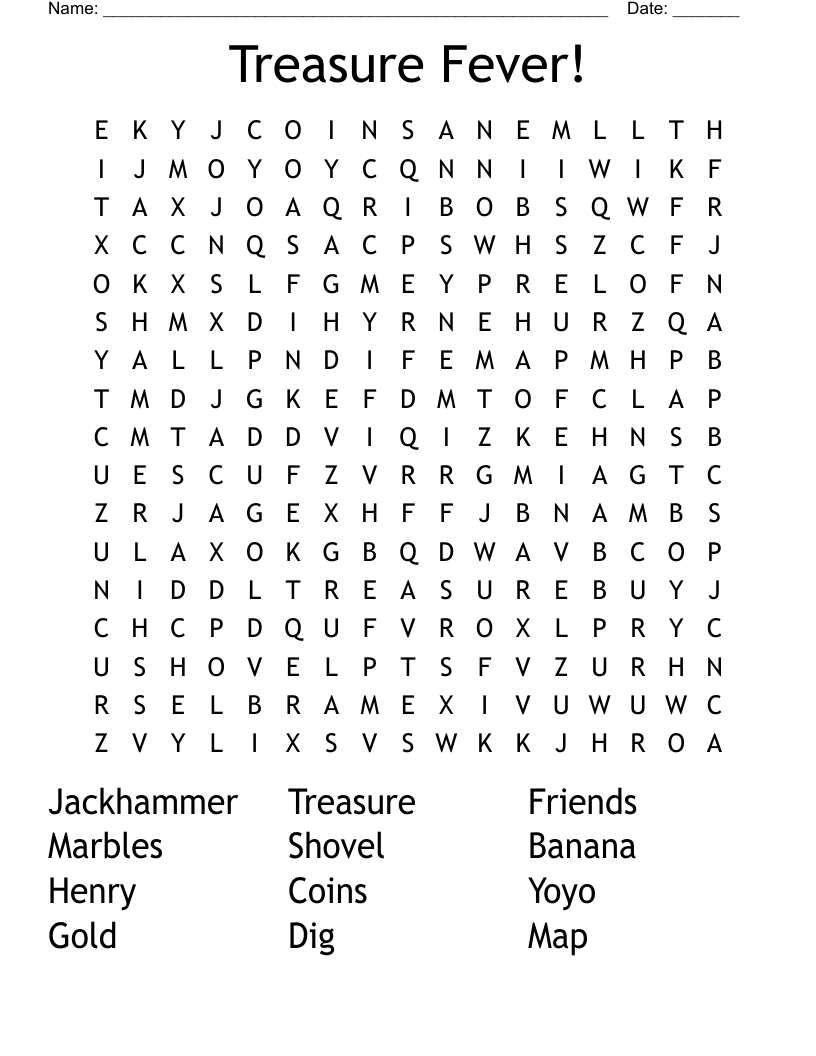 Treasure Fever! Word Search - WordMint
