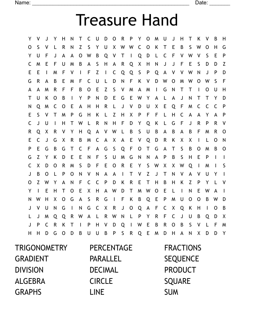 Treasure Hand Word Search - WordMint
