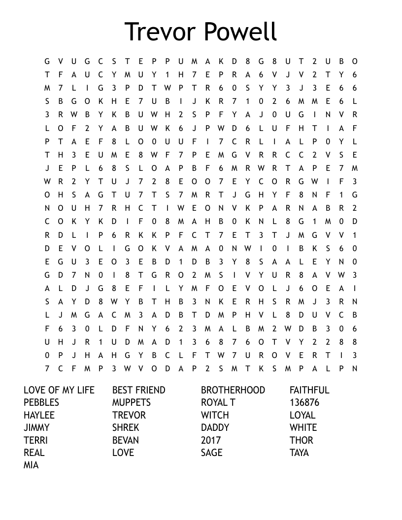 Trevor Powell Word Search - WordMint
