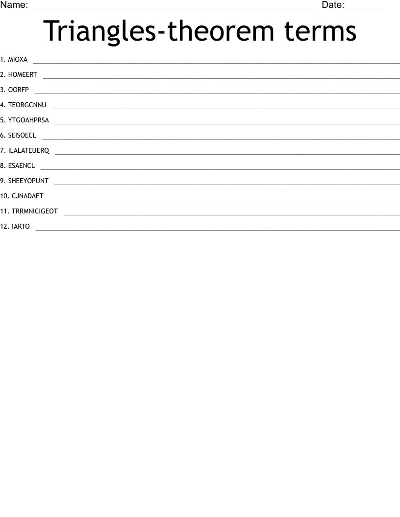 Triangles-theorem terms Word Scramble - WordMint